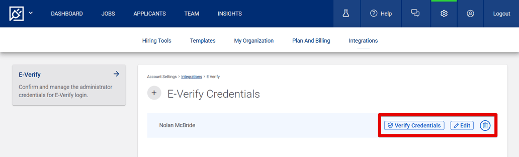 Setting up and using the E-Verify integration